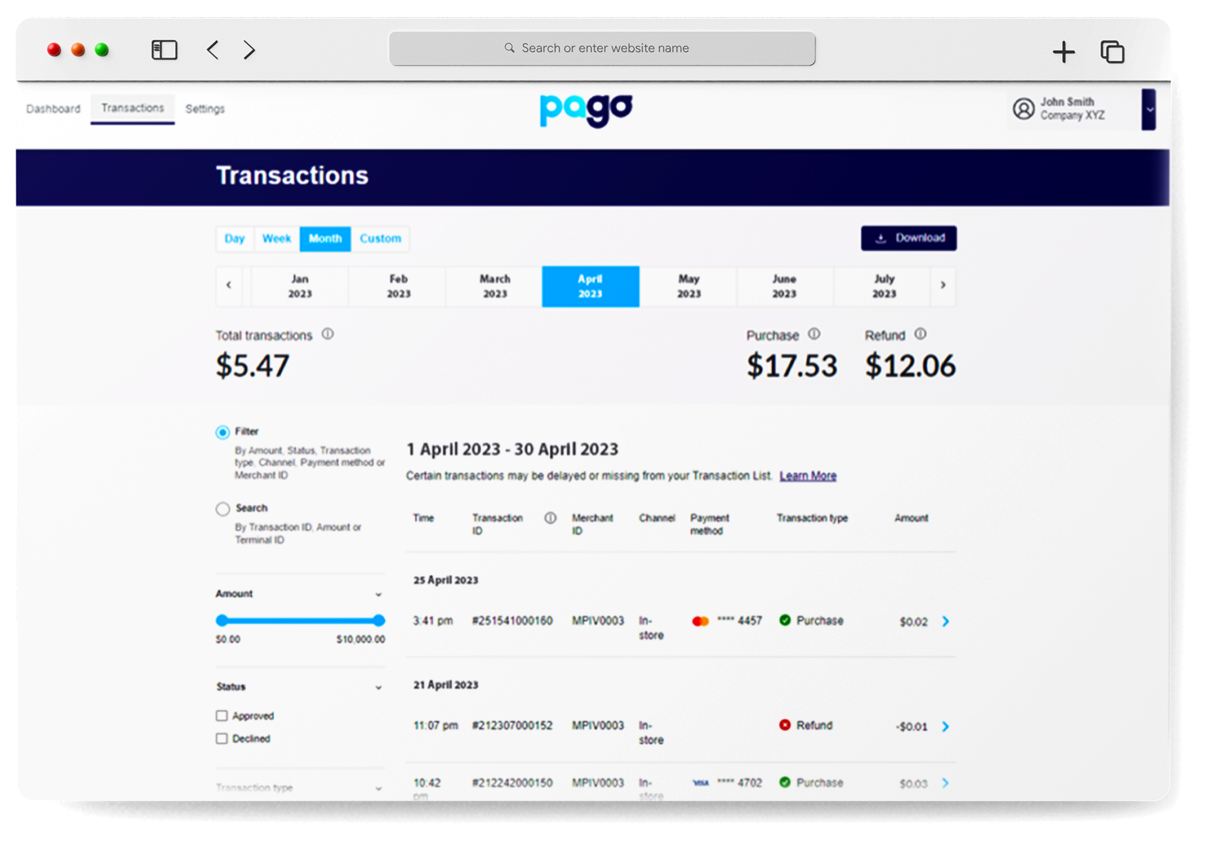 Pago Dashboard | Pago Eftpos